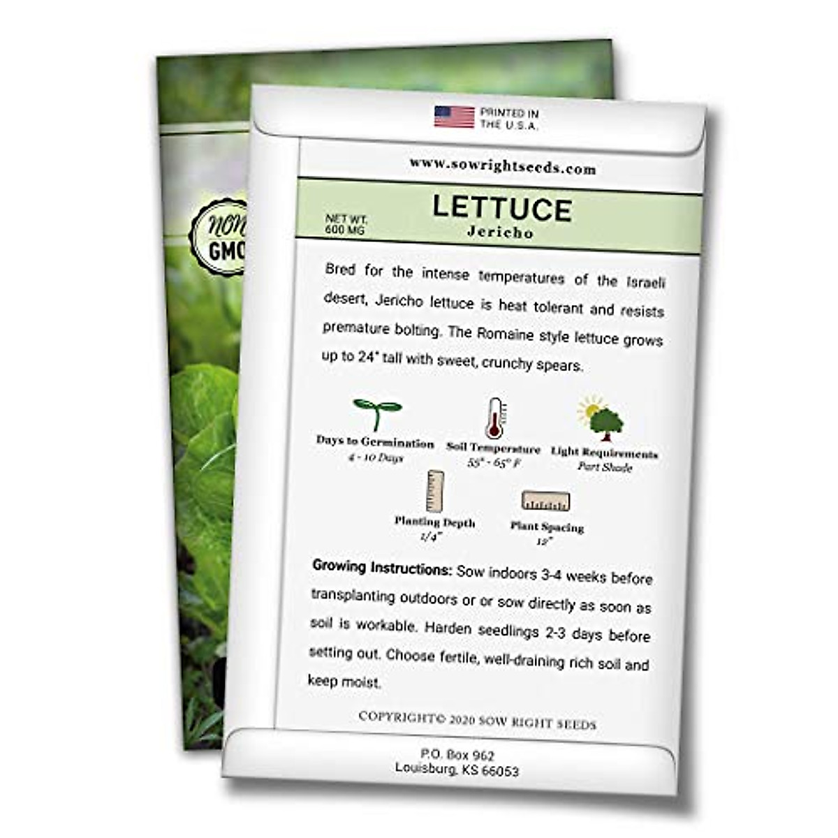 Sow Right Seeds - Jericho Lettuce Seeds for Planting - Non-GMO Heirloom Packet with Instructions to Plant a Home Vegetable Garden; Indoors or Outdoor; Heat Tolerant Romaine Lettuce; Gardening Gift