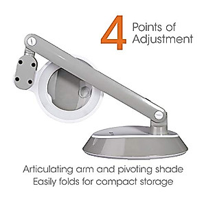 OttLite LED Space Saving Magnifier Desk Lamp – Optical Grade Magnification, Adjustable Arm, Pivoting Head, Portable to Travel, for Crafting & Needlework