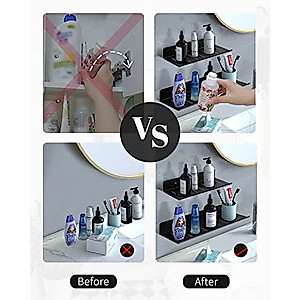 Amythe Floating Wall Shelf, Floating Shelves Wall Mounted for Bathroom/Kitchen/Laundry Room/Over-The-Toilet Storage, No Drilling Rustproof Space Aluminum Bathroom Shelf, Black, 11.8 inches