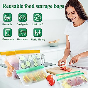 Silicone Bags Reusable Storage Freezer Bags, Silicone Ziplock Bags 4 Reusable Sandwich Bags + 4 Reusable Snack Bags, Leakproof Reusable Food Storage Bags Containers for Travel Picnic, Work, Home Use