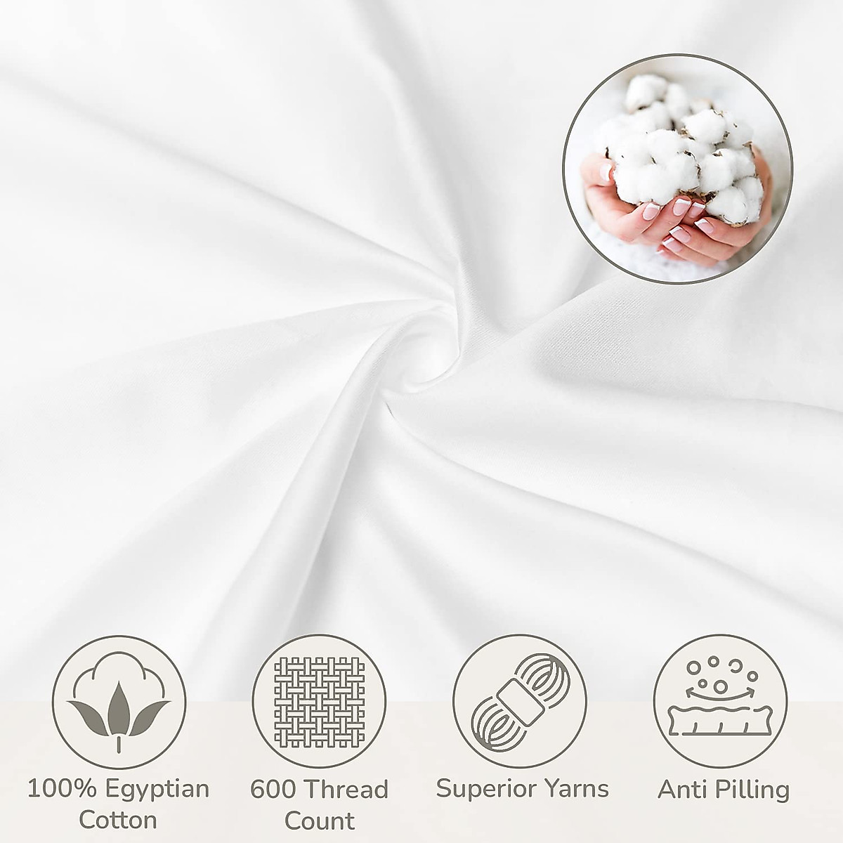 Decfair 100% Egyptian Cotton Duvet Cover Set King Size 600 Thread Count Soft and Smooth Sateen Weave All Seasons Bedding 7 Corner Ties and Zipper - 1 White King Duvet Cover and 2 Pillow Shams