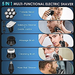 Head Shavers for Bald Men, Lighwode Waterproof 7D Blad Head Shaver Wet/Dry Anti-Pinch 5 in 1 Cordless LED Electric Razor Grooming Kit with Hair Clippers Beard Trimmer Nose Trimmer Cleansing Brush