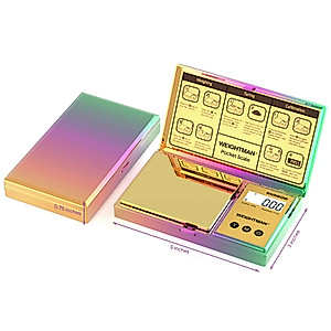 WEIGHTMAN Shiny Digital Gram Scale 200g x 0.01, Chrome Rainbow Mini Scale for Food Ounces and Grams, Iridescent Plating Pocket Scale, Small Jewelry Scale, Travel Scale, Backlit LCD, 6 Units