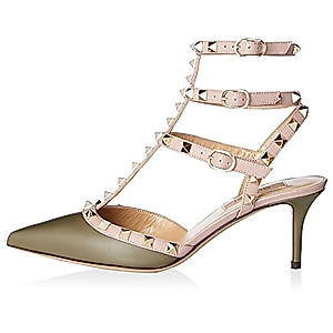Valentino Women's Rockstud Ankle Strap Pump, Army Green, 37 M EU/7 M US