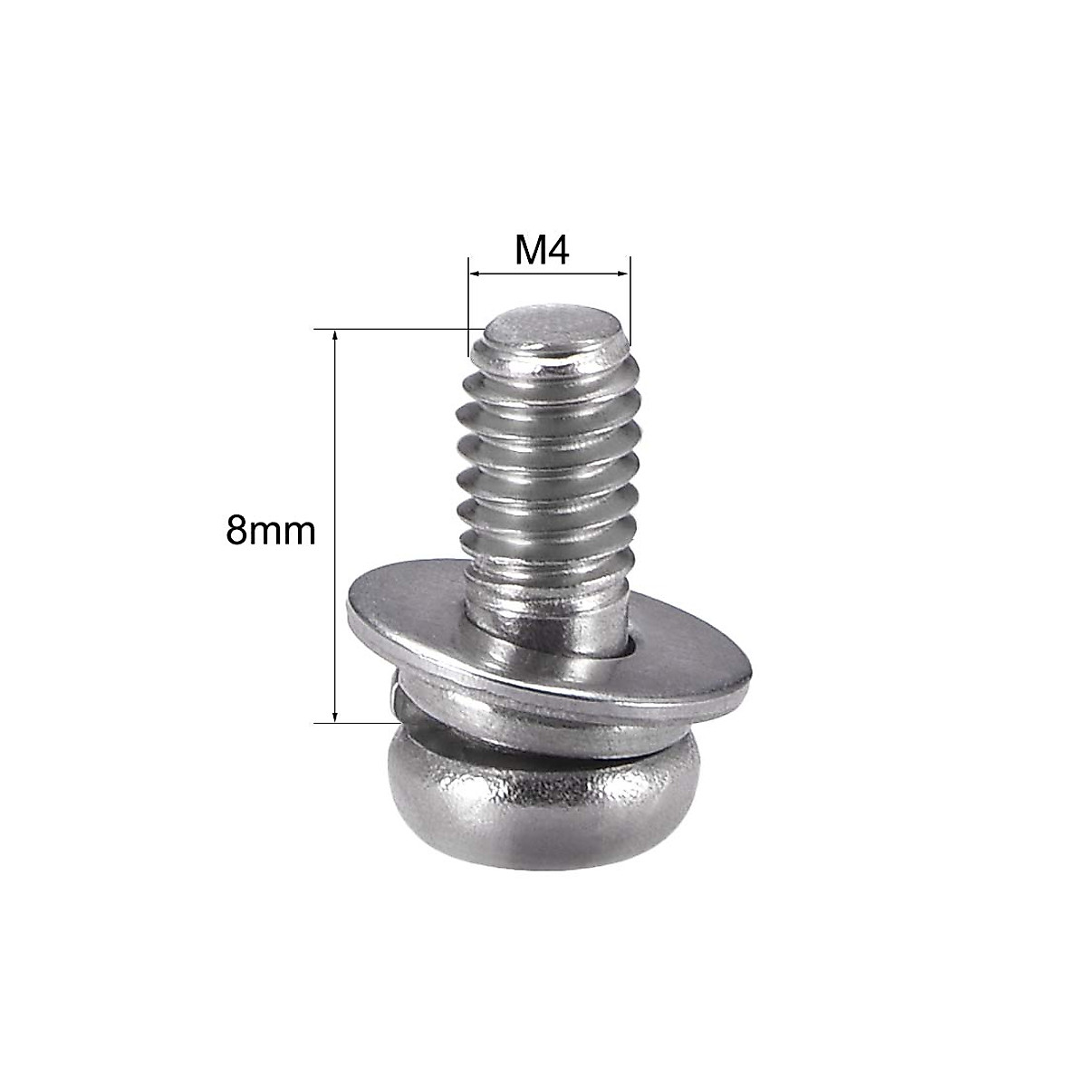uxcell M4 x 8mm Stainless Steel Phillips Pan Head Machine Screws Bolts Combine with Spring Washer and Plain Washers 10pcs