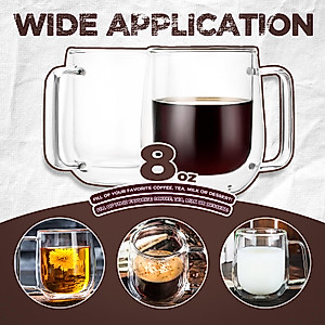 ETERMETA 2 Pack 12 oz Double Walled Glass Coffee Mugs with handle, Thermal Insulted No Condensation Coffee & Tea Cups, Clear Mugs for Americano, Latte, Espresso, Cappuccinos Beverage