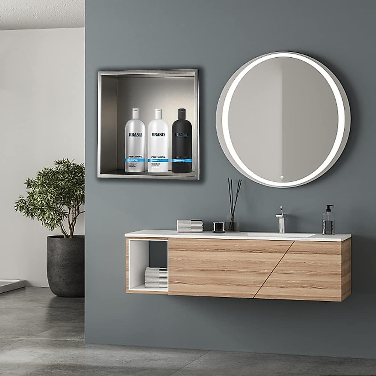 Supllueer Shower Niche Stainless Steel Storage Rack 12" x 12", Schluter Niche, Nickel Wall-Inserted Niche Recessed, Recessed Shower Shelf Modern and Elegant Soap Niche for Bathroom