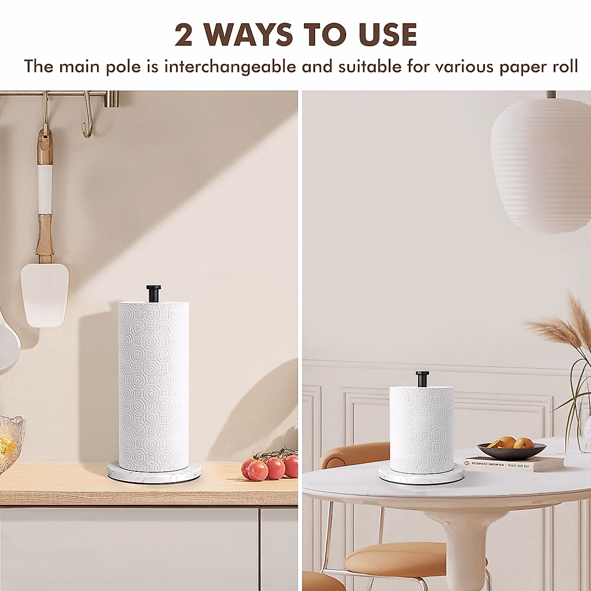 Aheucndg Paper Towel Holder Stand, Black Paper Towel Holder Countertop, with Non-Slip Heavy Marble Base Kitchen, Standing Paper Towel Roll Holder for Kitchen Bathroom (1pack)