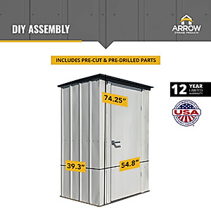 Arrow Shed Designed 4' x 3' x 6' Compact Outdoor Metal Backyard, Patio, and Garden Shed Kit, Flute Gray and Anthracite