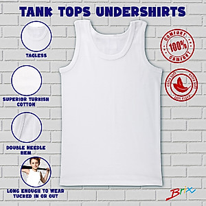Brix Boys Undershirt Tank Top - White Tagless 100% Cotton Super Soft 4 Pack Novelty.