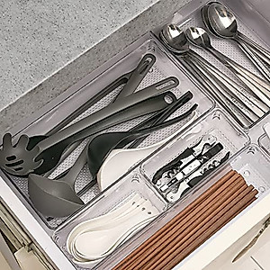 YFEEN 4Pack Large Size Clear Plastic Desk Drawer Dividers Drawer Organizer Wide Tray for Makeup,Kitchen Utensils,Jewelries and Gadgets 12’’x6’’