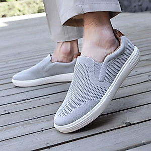 konhill Men's Slip on Sneaker - Knit Walking Loafers Memory Foam Driving Work Skate Shoes Arch Support Slip Resistant Shoes 9 US Gray,42