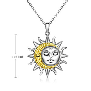 Jewlikee Sun Necklace Gold and Silver Moon Necklaces for Women Sun Moon Pendant Sunshine Sterling Silver for Couples Gift