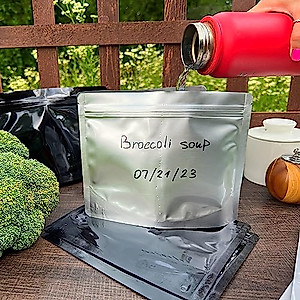 50 Pack 7.5 Mil Stand Up Bags - Resealable Smell Proof Bag withstand Hot Water for Meal Ready to Eat, Camping, Hiking - Foil Sealable Zipper Pouch for Food Storage (8.5x6.5 Inches, Glossy Silver)