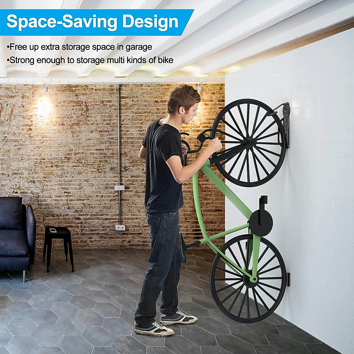 4 Pack Bike Rack for Garage with Tire Tray, Wall Mount Bike Hanger for Storage,Vertical Bike Hook for Indoor Shed,Hanging Bicycle for Apartment Holds Up to 70lbs