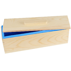 MAHIONG 3PCS 47oz Blue Silicone Soap Molds Kit, Rectangular Silicone Loaf Soap Making Molds with 3 Wooden Boxes and 3 Lids, DIY Supplies for Soap Making