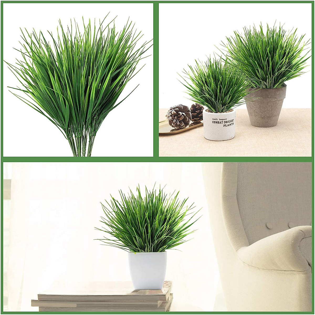 Artificial Plants, Fake Plastic Greenery Faux Shrubs Bushes Wheat Grass Outdoor Window Box Verandah Hanging Planter Decor Indoor Outside Home Garden UV Resistant Wedding DIY Decoration - 4 Pcs