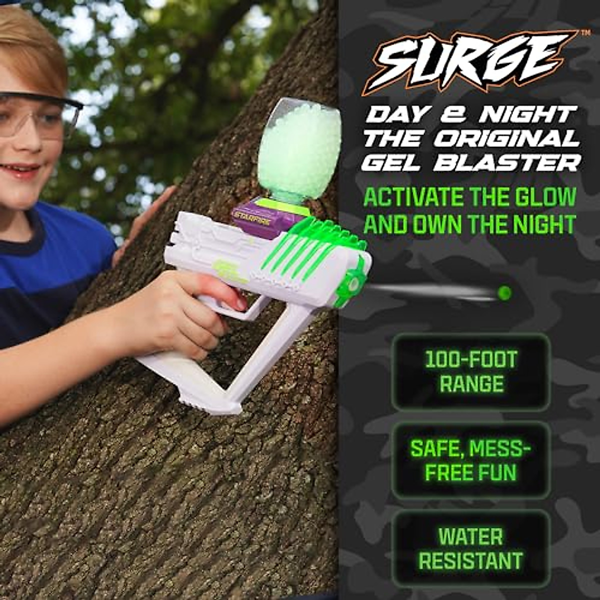 The Original Gel Blaster Surge (Day & Night Special Edition) - Glow-in-The-Dark Toy Gel Blasters with Water Based Beads - Extended 100+ Foot Range - Semi & Automatic Modes - Ages 14+