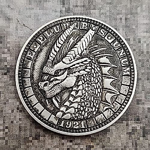 Dragon Head Pattern Collection Coin, US Copy Antique Morgan Hobo Coin Commemorative Badge,Protective Case Included