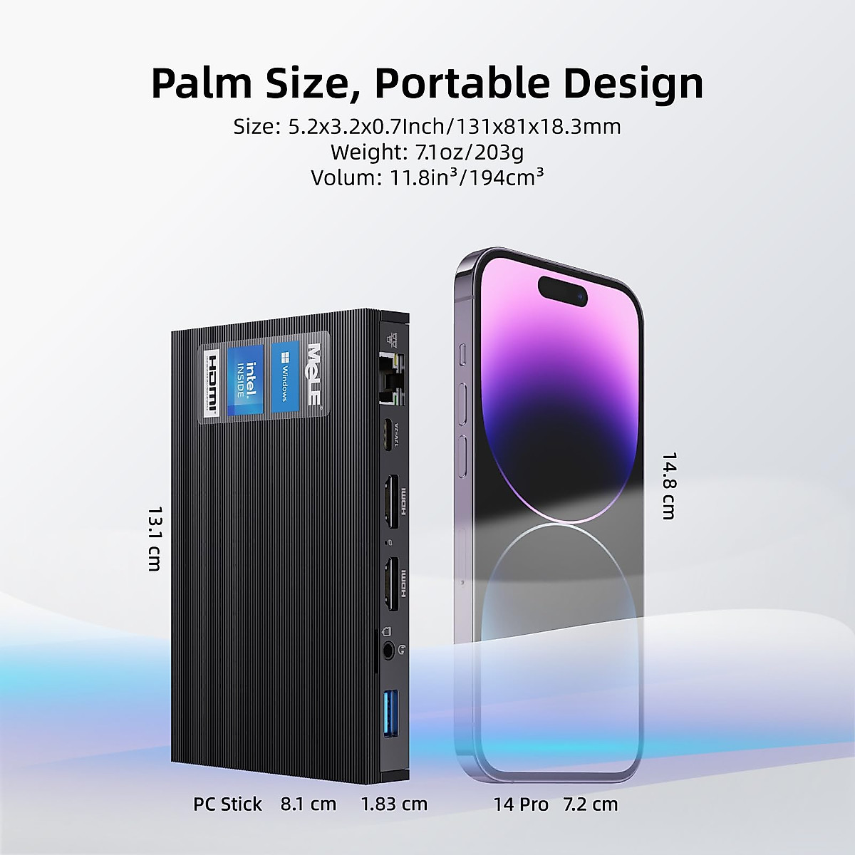 MeLE Fanless Mini PC Quieter3Q 11th Gen N5105 8GB 256GB Windows 11 Pro Micro Computer WiFi 6 Small Desktop Service with USB-C PD, Gigabit Ethernet, Dual HDMI 4K, Auto Power on, PXE Support M.2 SSD