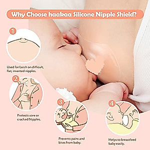 haakaa Nipple Shields 18mm for Newborn Breastfeeding with Latch Difficulties or Flat or Inverted Nipples, Breast Shields Extra-Thin & Extremely Soft, Come with Carry Case, 2pk