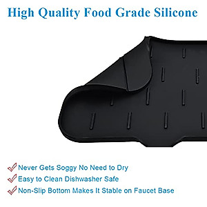 Silicone Kitchen Sink Splash Guard, VSTM Faucet Water Drip Catcher Mat, Sink Drain Pad Behind Faucet, CounterTop Protector Drying Mat Racks for Bathroom, Kitchen, Bar, RV and Farmhouse (Black)