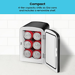 Iceman Mini Portable Board Personal Fridge, Cools & Heats, 4 Liter Capacity, Chills 6 12oz, 100% Freon-Free & Eco Friendly, Includes Plugs for Home Outlet & 12V Car Charger, 6 Cans, Black Dry Erase