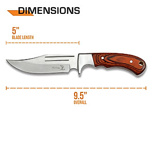 Elk Ridge - Outdoors Fixed Blade Knife - 9.5-in Overall, Mirror Finished Stainless Steel Blade, Full Tang, Wood Handle, Leather Sheath - Hunting, Camping, Survival - ER-052