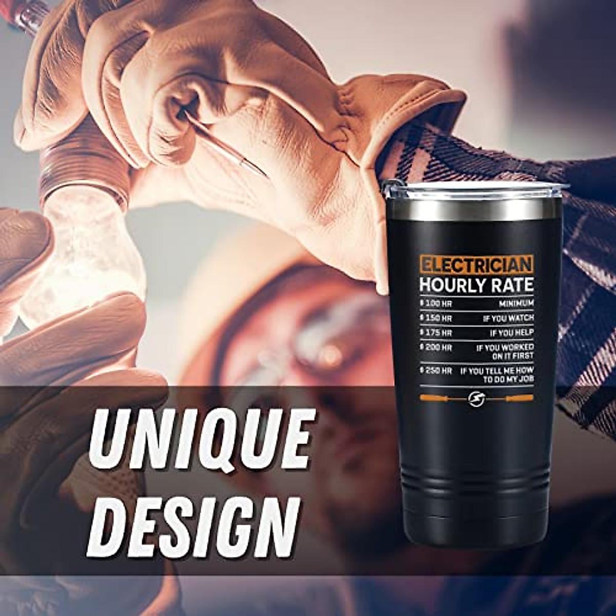 Onebttl Electrician Gifts Tumbler Travel Coffee Mug, for Dad, Husband, Father's Day, Birthday, Stainless Steel Insulated 20oz/590ml - Hourly Rate