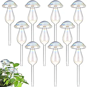 meekoo Plant Watering Globes 10 Pack Iridescent Rainbow Clear Glass Planter Insert Plant Watering Devices for Indoor Outdoor(Mushroom)
