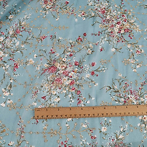Embroidered Eyelets Chiffon Fabric Drape Floral Printing for Dresses Making 60 inch Wide (Grayish Green, Pre-Cut 4 Yards)