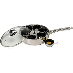 EXCELSTEEL Non Stick Easy Use Rust Resistant Home Kitchen Breakfast Brunch Induction Cooktop Egg Poacher, 6 Cup, Stainless Steel, Round