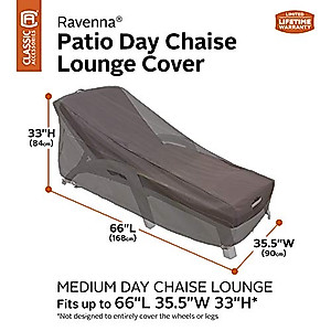 Classic Accessories Ravenna Water-Resistant 66 Inch Patio Day Chaise Lounge Cover, Patio Furniture Covers, Dark Taupe