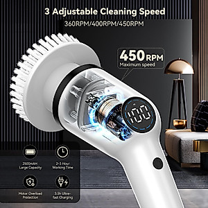 Electric Spin Scrubber - IMAXTOP Cordless Cleaning Brush with 8 Replaceable Heads, Shower Cleaner with Long Handle, Bathroom, Grout, Tub, Floor, Kitchen Cleaner