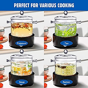 LIMOEASY Glass Pots for Cooking on Stove, 1.5 Quart Clear Pots for Cooking, Simmer Pot for Stove Potpourri, Glass Saucepan with Cover, Heat-Resistant Glass Cookware for Pasta, Soup, Milk, Baby Food