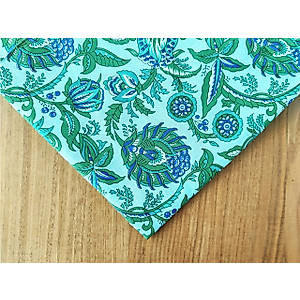 Craftbot Hand Block Print Fabric by The Yard - PRECUT 3 Yards 42 inch Width - 100% Cotton Material - Green Floral Pattern - Light Weight Indian Cloth for Making Kurti Summer Dress Salwar Kameez etc