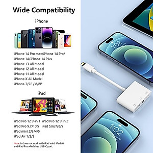 USB + 3.5mm AUX Adapter for iPhone/iPad, USB Camera Adapter and 3.5mm Headphone Audio Jack Adapter with iPhone Charger Splitter, 3 in 1 USB OTG Adapter for iPhone iPad,USB Flash Drive, Keyboard, Mouse
