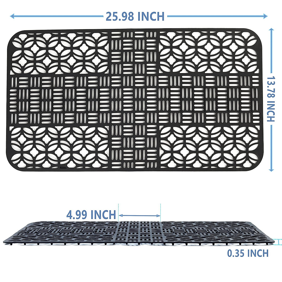 Kitchen Sink Mats Silicone Sink Mat Protectors for Bottom of Kitchen Sink 26 "x 13.78" Non-Slip Sink Protectors with Cutout Drain Holes for Farmhouse Stainless Steel Porcelain Sink-Black