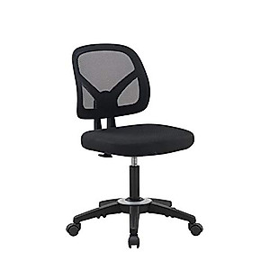 OFFICE FACTOR Mid Back Task Armless Office Chair, Computer Mesh Chair 360 Swivel Revolving Task Chair Without Arms, Black Mesh Back Desk Chair with Wheels for Office, Home Office or Students.