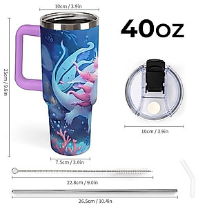 Cute Ocean Animal Axolotl Insulated Tumbler with Lid And Straw Stainless Steel Travel Coffee Mug 40oz Violet-style