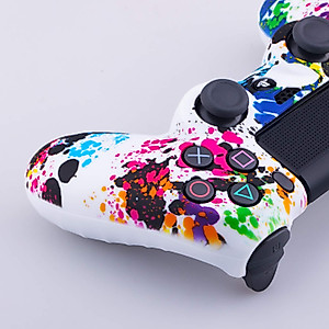 9CDeer 1 Piece of SiliconeTransfer Print Protective Cover Skin + 6 Thumb Grips & Dust Proof Plugs for PS4/Slim/Pro Controller Graffiti