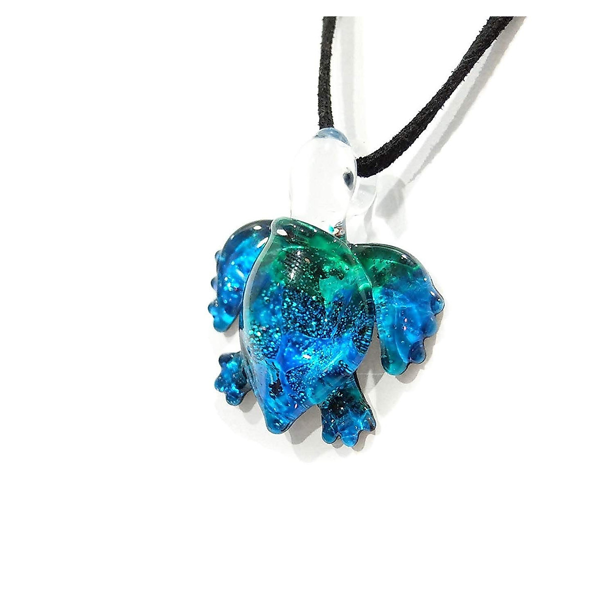 Handmade Ocean Blue Sea Turtle Art Glass Blown Sea Animal Figurine Pendant Necklace Jewelry - Model Y2016