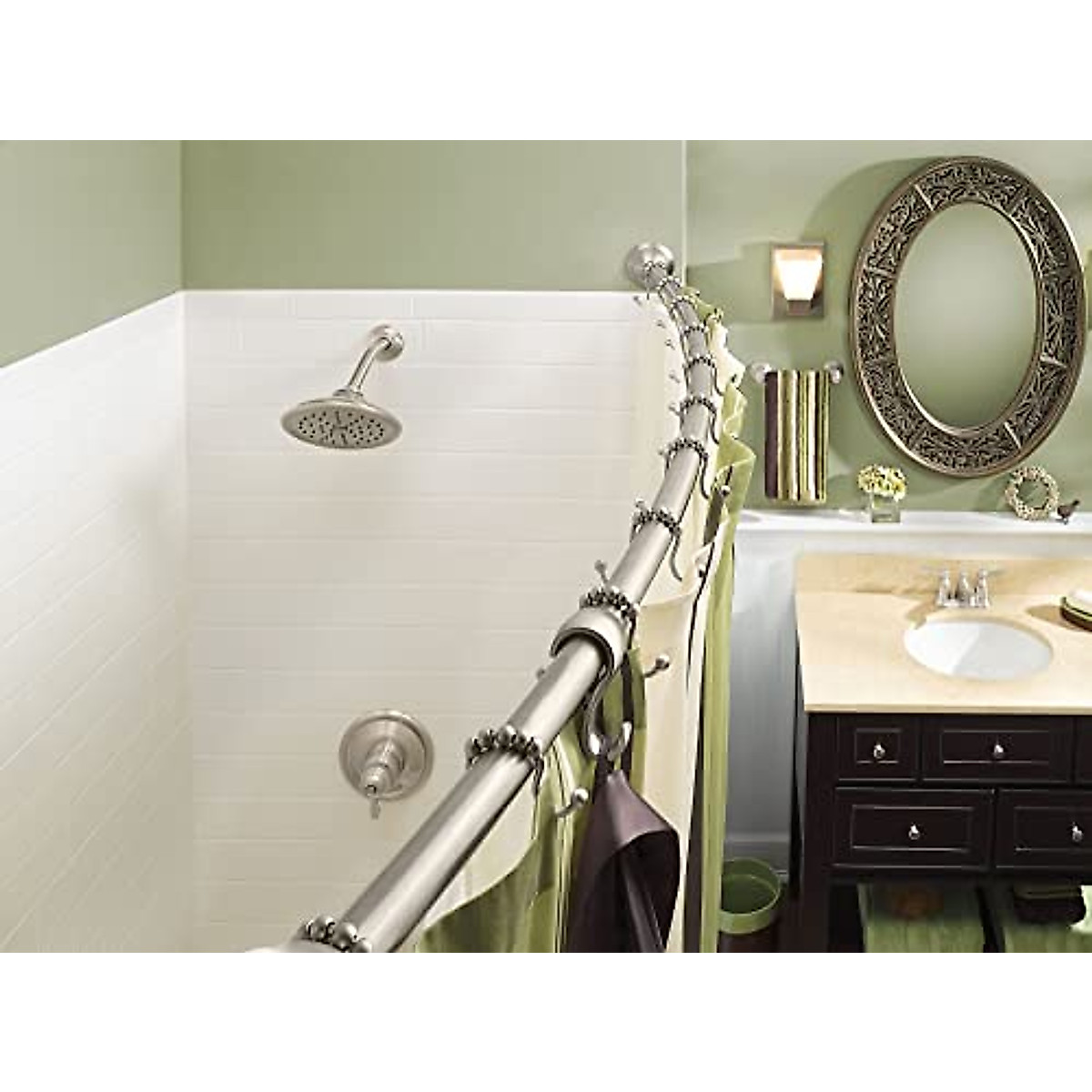Moen CSR2160BN 54-Inch to 72-Inch Adjustable Length Fixed Mount Single Curved Shower Rod, Brushed Nickel