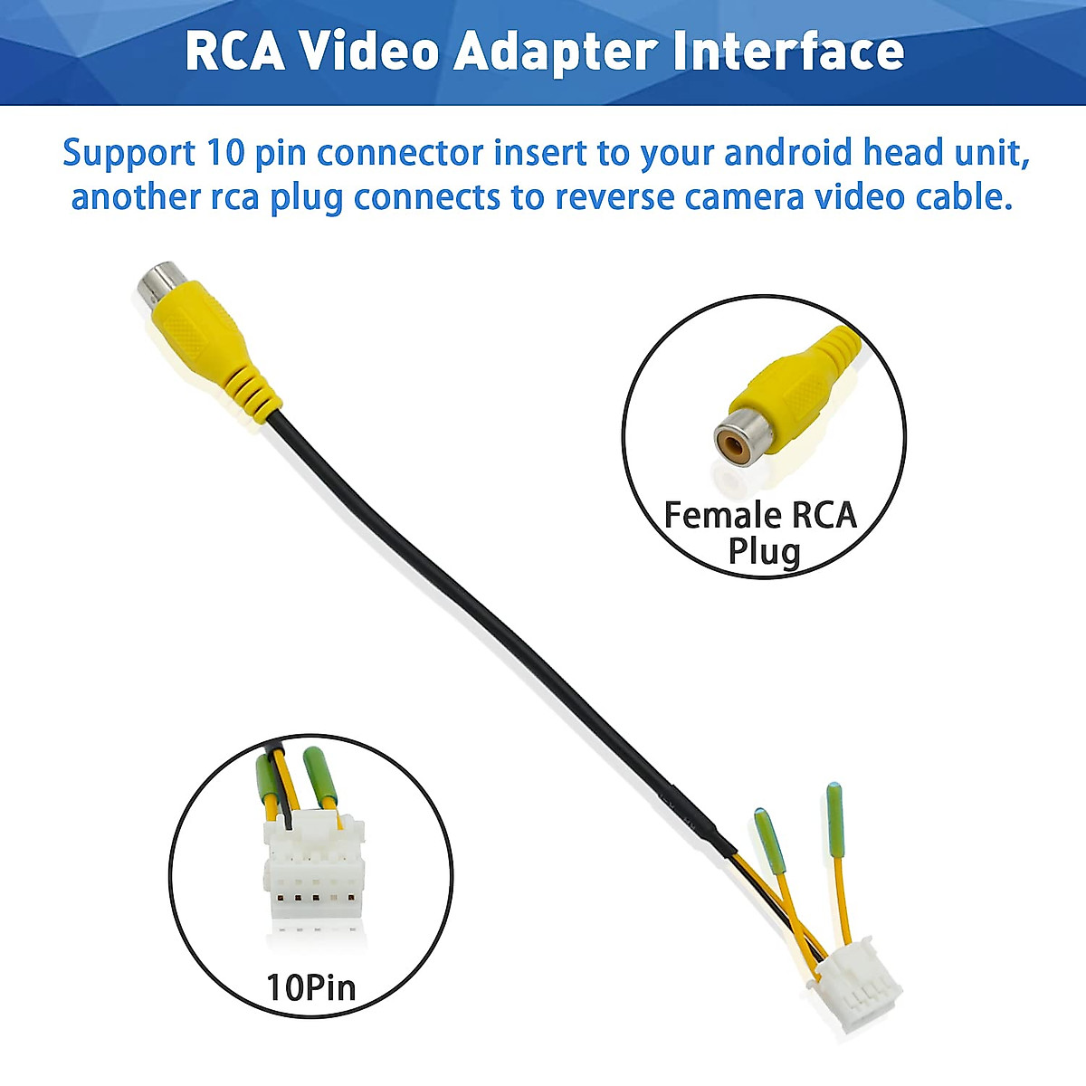 Android Car Stereo Radio RCA Plug 10 Pin Radio Backup Camera RCA Wiring Adapter Connector Cable