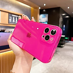 OWLSTAR Compatible with iPhone 13 Pro Max Case, Cute Neon Clear Soft Phone Case for Women and Girls, Flexible Slim TPU Shockproof Transparent Bumper Protective Cover (Hot Pink)