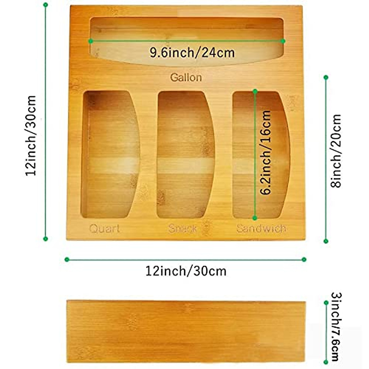 Bamboo Ziplock Bag Storage Organizer and Dispenser for Kitchen Drawer, Suitable for Gallon, Quart, Sandwich & Snack, Various Size Bag