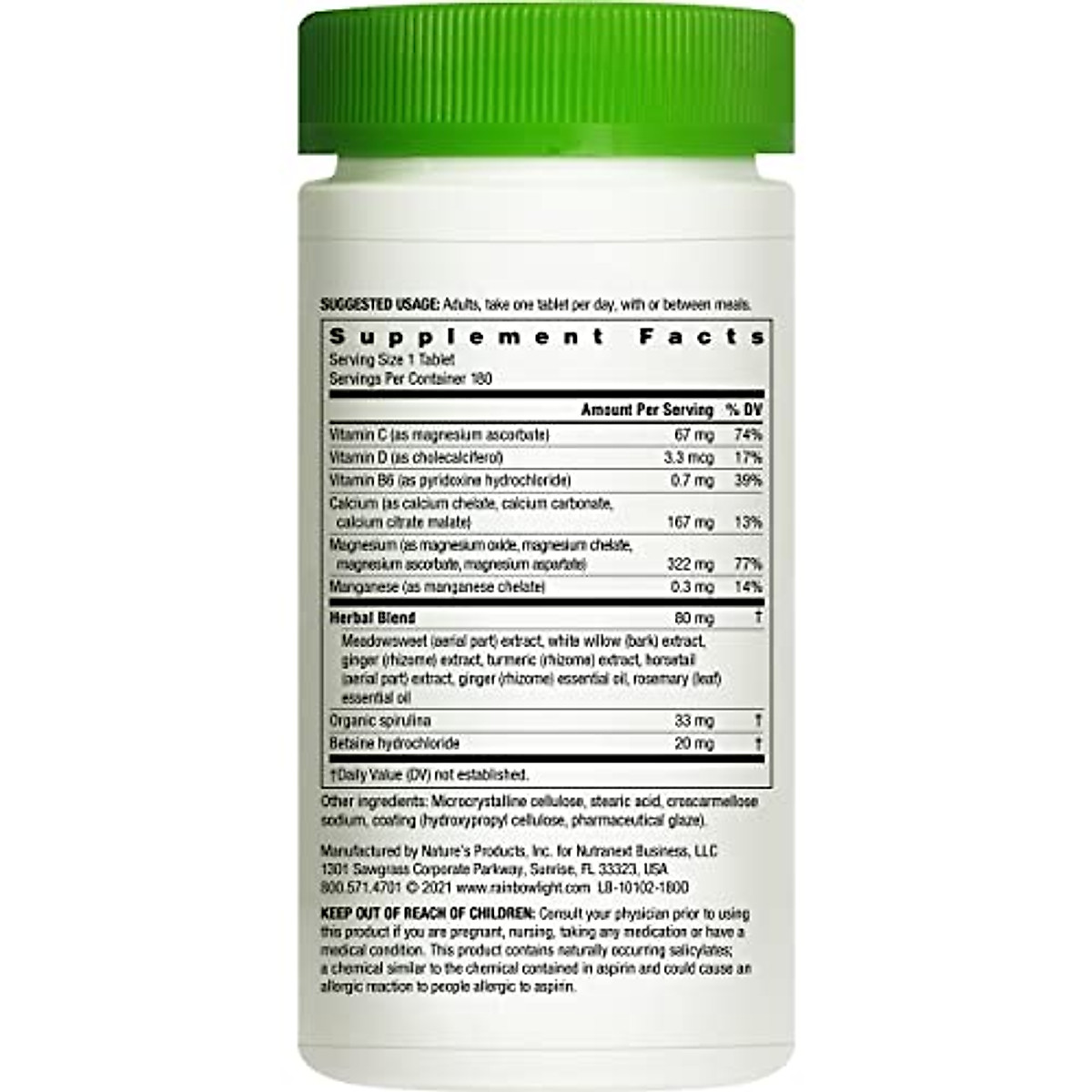 Rainbow Light Magnesium Calcium + Food Based Tablets 180 tablets