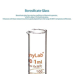stonylab 1-Pack Graduated Cylinder, Borosilicate Glass 100 ml Heavy Wall Graduated Glass Measuring Cylinder