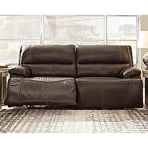 Signature Design by Ashley Ricmen Leather Adjutable Power Reclining Loveseat, Dark Brown & Ricmen Leather 2 Seat Adjustable Power Reclining Sofa with USB Charging, Dark Brown