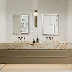 IDYLLOR Plastic Medicine Mirror Cabinet for Bathroom 16 x 20 inch, Surface and Recessed Mount